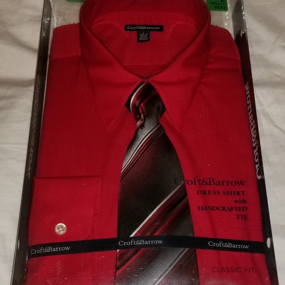 croft & barrow | Shirts | Croft Barrow Dress Shirt With Tie L Red ...